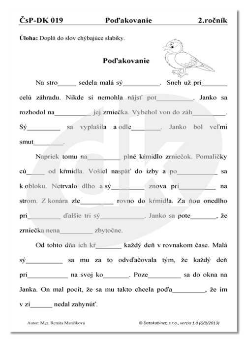 Poďakovanie - čítanie s porozumením | datakabinet.sk