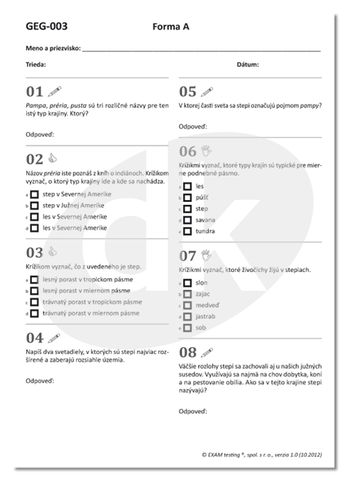 Test GEG-003 Typy krajín na Zemi - stepi a lesy | datakabinet.sk