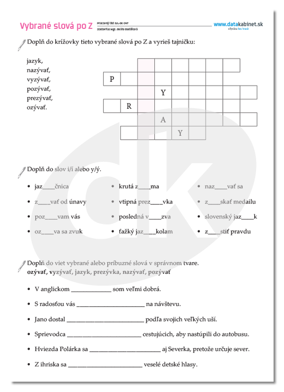 Vybrané slová po Z | datakabinet.sk