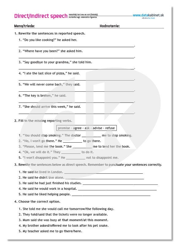 Direct/Indirect speech | datakabinet.sk