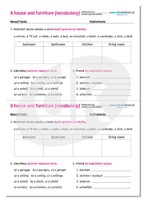 A house and furniture (vocabulary) | datakabinet.sk