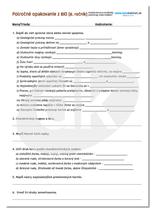 Polročné opakovanie z BIO (8. ročník) | datakabinet.sk