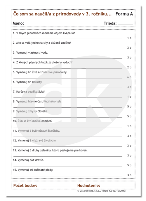 Opakovanie z prírodovedy (3. ročník) | datakabinet.sk