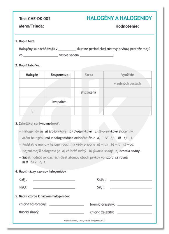 Halogény a halogenidy | datakabinet.sk