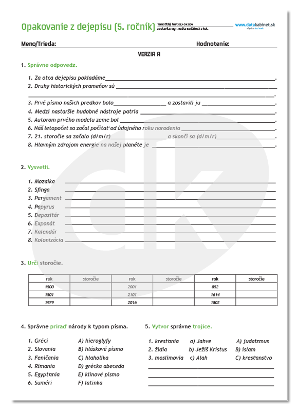 Opakovanie A (5. ročník) | datakabinet.sk