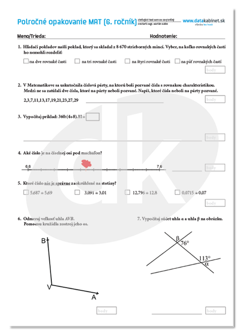 Polročné opakovanie z MAT (6. ročník) | datakabinet.sk