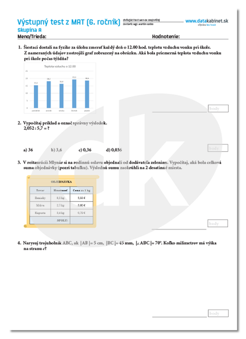 Výstupný test z MAT (6. ročník) | datakabinet.sk