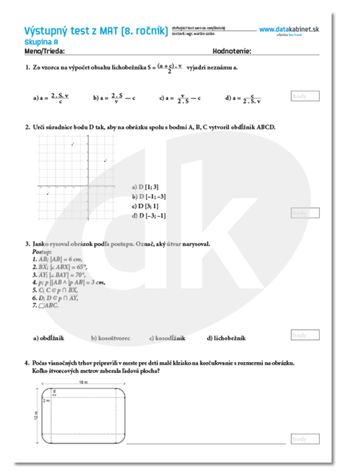 Výstupný test z MAT (8. ročník) | datakabinet.sk