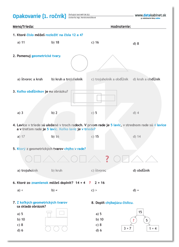 Opakovanie (1. ročník) | datakabinet.sk