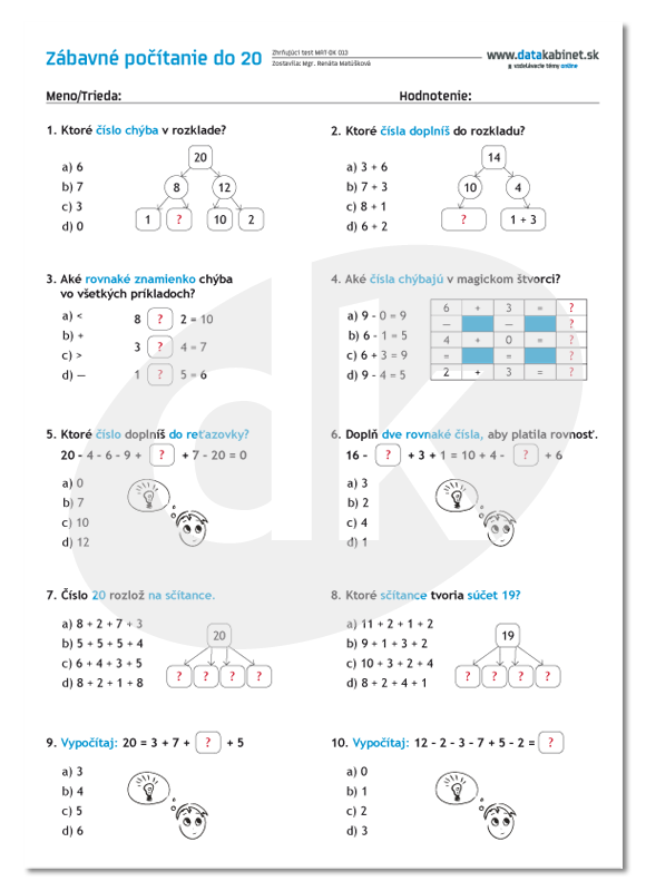 Zábavné počítanie do 20 | datakabinet.sk