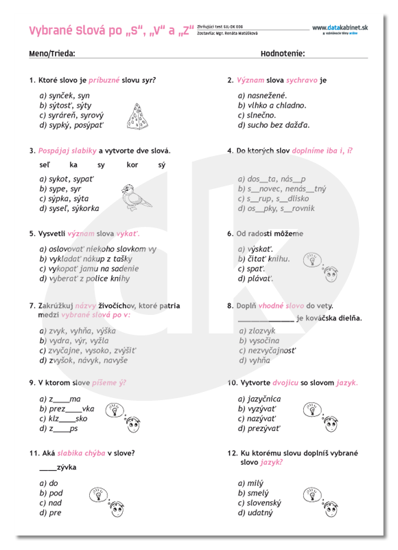 Vybrané slová po „S“, „V“ a „Z“ | datakabinet.sk